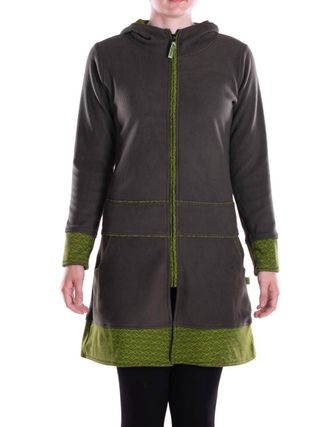 vishes Alternative Bekleidung - lange Kapuzenjacke Damen Fleece Hippiemantel &Uuml;bergangsjacke olive 38