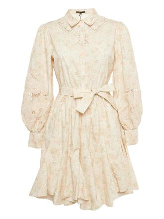 Maje robe mi-longue en coton &agrave; fleurs - Rose