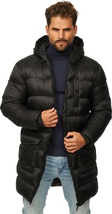 SOULSTAR Herren Parka Winterjacke als Langer Steppmantel mit Kapuze - Winterparka als Puffermantel - Wintermantel f&uuml;r M&auml;nner S2_AG05-Black-XXL