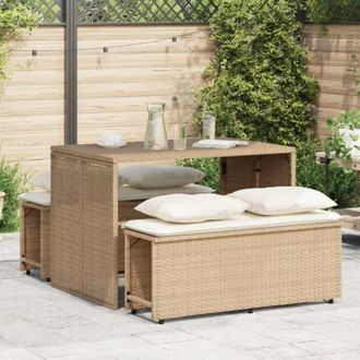 vidaXL Ensemble &agrave; manger de jardin et coussins 3 pcs Beige poly rotin Vidaxl
