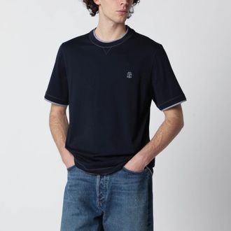 Brunello Cucinelli Navy blue T-shirt with faux layering