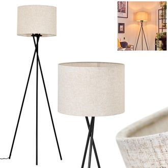 HOFSTEIN Stehleuchte Bassagoda, Stehlampe aus Metall/Stoff in Schwarz/Beige, Leuchte im modernen Design mit rundem Schirm (Ø 40 cm) u. Fußschalter, Höhe 156 cm