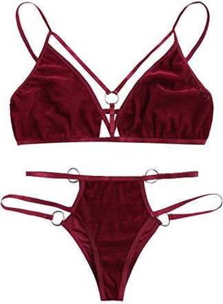 Generic Lingerie en velours avec col en V nou&eacute; avec cordon, long sous-v&ecirc;tement pour homme, Bordeaux, XL