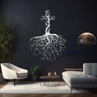 Generic Luxuri&ouml;se, minimalistische, abstrakte Wandkunst aus Metall, hochwertige Wanddekoration f&uuml;r Zuhause, Kreuz mit Lebensbaum-Motiv, Kreuze, Lebensbaum, Mo