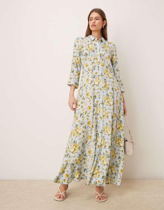 Vero Moda Robe chemise longue &agrave; imprim&eacute; fleuri - Jaune