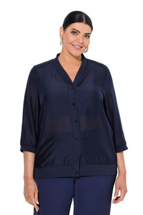 Ulla Popken Kurzjacke Blouson leicht transparent V-Ausschnitt 3/4-Arm