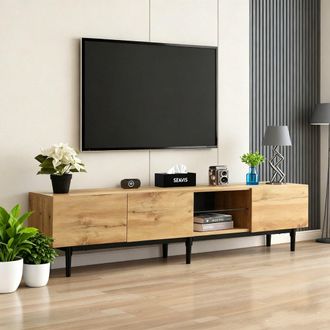 Generic TV-Schrank mit variablen LED-Leuchten, modernes Fernsehm&ouml;bel mit Holzmaserung in den Ma&szlig;en 175x31x41 cm