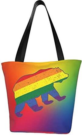 AOOEDM Drapeau de la fiert&eacute; arc-en-ciel avec ours Gay sac fourre-tout r&eacute;utilisable femmes sac &agrave; main d&eacute;contract&eacute; sacs &agrave; bandouli&egrave;re pour faire les courses &eacute;p