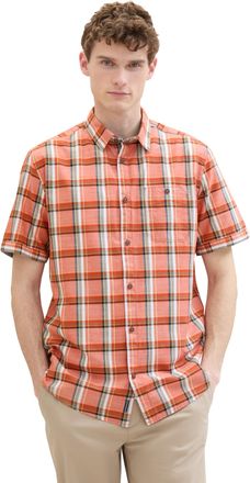 Tom Tailor Herren Regular Fit Hemd mit Karomuster & Brusttasche, orange multicolour check, XL