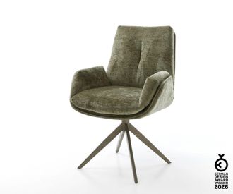 DELIFE Drehstuhl Clea-Flex Chenille Olive Kreuzgestell breit Effektfinish Titan 360&deg; drehbar Wippfunktion, Esszimmerst&uuml;hle