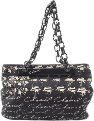 Chanel Sac cabas Pre-owned en toile Cam&eacute;lia - Femme - Pre-owned - Noir - Taille: ONE Size