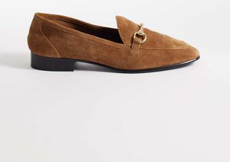 Mango Mocassins en cuir avec d&eacute;tail m&eacute;tallique dor&eacute; - Fauve-Brown