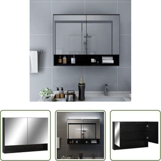vidaXL Spiegelschrank - LED-Spiegelschrank f&uuml;rs Bad Schwarz 80x15x60 cm MDF