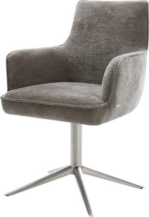 DELIFE Esszimmerstuhl Heira-Flex mit Armlehnen Fu&szlig;kreuz Edelstahl Boucl&eacute; Soft Schlamm 360&deg; drehbar Wippfunktion Taschenfederkern