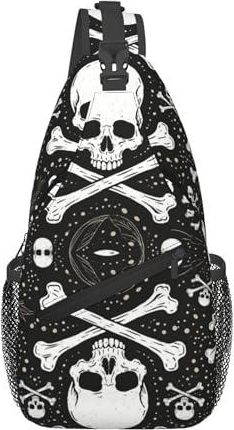 Generic Mode Sacoche Homme Bandouliere Art du cr&acirc;ne et des os crois&eacute;s Sling Sac &agrave; Bandouli&egrave;re Casual Sac &agrave; Poitrine pour Voyage &eacute;cole Camping