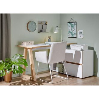 Jahnke home24 Schreibtisch CLUB C 145 E 140 x 76 x 110cm Weiß/Beige