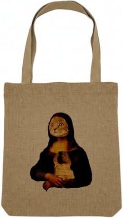 Fabulous Sac Shopping Tote Bag Aspect Lin - Chat Joconde Collage Art Surr&eacute;alisme Peinture Sphynx - Sac de Courses Toile Epaisse 360g Beige Naturel Cabas Port&eacute; 