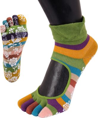 TOETOE Yoga&Pilates - Anti-Rutsch Heiter Wadenhoch Baumwolle Zehensocken (Grün, 40-43)