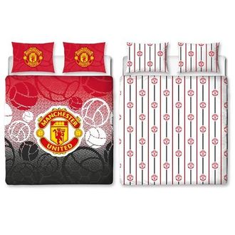 Manchester United FC Character World Parure de lit Double avec Housse de Couette réversible et taies doreiller Assorties Rouge