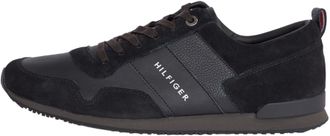 Tommy Hilfiger Herren Runner Sneaker Iconic Leather Suede Mix Runner Sportschuhe, Schwarz (Black), 41 EU