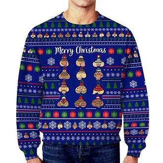 Generic Pull &agrave; capuche d&eacute;contract&eacute; &agrave; col rond pour homme Automne Hiver No&euml;l 2026, bleu, XXL