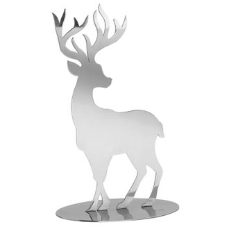 Fink Hirsch Figur 10 cm aus silberfarbenem Edelstahl - Deko f&uuml;r stilvolle Wohnaccessoires & Tischkultur - Silhouetten-Figur auf Standplatte f&uuml;r Sideboard, 