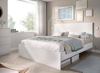 Dmora Doppelbett Carnizza, Struktur des Container-Betts, Sommier mit Verkleidung, Matratzenhalterstruktur, 146x195 h100 cm, Weiß