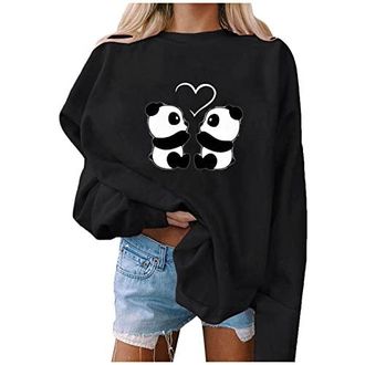 Generic Pull de Saint-Valentin pour femme - Sweatshirt romantique avec imprim&eacute; panda - Col rond - Manches longues - Doux et douillet - T-shirt de sport d&eacute;cont