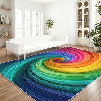 Generic Tapis de Salon Chambre Salle &agrave; Manger Adulte Bureau Design Abstrait Tourbillon Poil Court Fin Doux L&eacute;ger R&eacute;sistant 140 x 200 cm, Color&eacute;