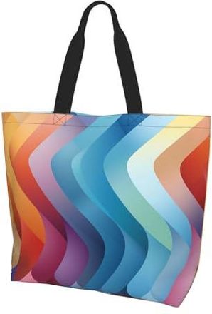 Generic Courbe Rainbow Sac Courses D&eacute;contract&eacute; Sacs De Courses Grand Sac Cabas Pour Voyage Travail Plage