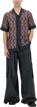 Dries Van Noten Homme, Chemises, Multicolore, Taille: L Chemise &agrave; Manches Courtes et Col Cubain avec Imprim&eacute; Vagues Abstraites