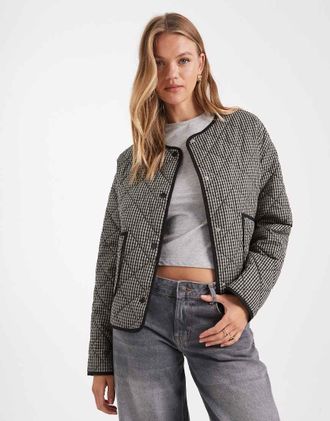 Threadbare Wattierte Jacke in Grau und Schwarz mit Kontrastborte