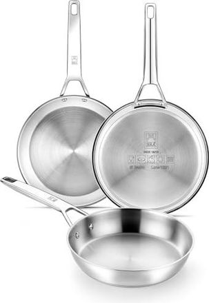 Bra Signature | Set mit 3 Bratpfannen 20-24-26, professioneller Edelstahl 18/10 ohne Antihaftbeschichtung, Boden mit dreifachem Diffusor, geeignet f&uuml;r all