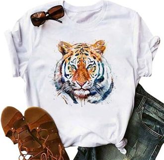 Keephen Color&eacute; Lion/Cheval/Tigre/Loup Impression 3D T-Shirt Femmes Animal Graphique Tees Casual Manches Courtes Col Rond T-Shirt &Eacute;t&eacute; Coupe L&acirc;che Tops