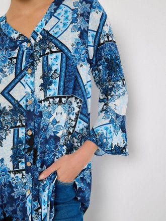 Apricot Blusentop Bluse mit Schaldruck mit Trompetenarmen