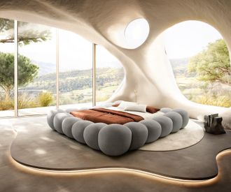 DELIFE Polsterbettgestell Perlla 180x200 cm Strukturstoff Soft Grau, Polsterbetten