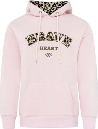 Zwillingsherz Hoodie BRAVE Heart gesticktes Leo Motiv, Kapuze mit Leomuster, K&auml;ngurutasche