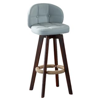 Generic Drehbarer Barhocker aus Leder mit gepolsterter R&uuml;ckenlehne und Sitzfl&auml;che, Beinen aus massivem Gummibaumholz, runder Fu&szlig;st&uuml;tze, K&uuml;cheninselstuhl im La