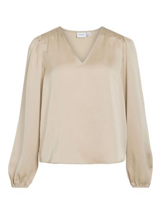 Vila Viellette L/S Smock Satin Top - Noos