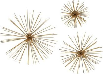 Deco 79 Metal Starburst Home Wanddekoration, 3D-Spike-Wandskulptur, Zinn, Strukturiertes Gold-Finish, 3er-Set, 6L x 6W, 3