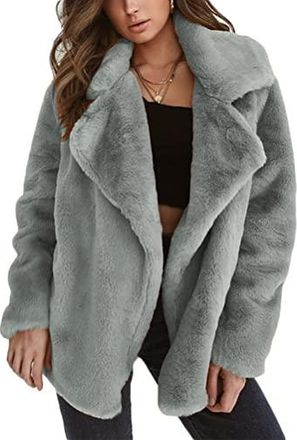 Onsoyours Veste Chaude Femme Hiver à Manches Longues Manteau Chic Blouson Chaud Revers Décontractée en Peluche Cardigan Doux Vestes en Fausse Fourrure Trench