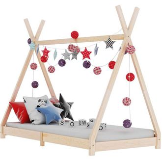 vidaXL Vidaxl - Lit pour les enfants en bois massif de rideau de pino indien diverses dimensions Taille : 80x160 cm