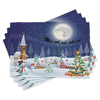 Abakuhaus Sets de Table de No&euml;l, Paysage dhiver, D&eacute;coration de Table en Tissu Lavable pour Salle &agrave; Manger et Cuisine, Impression num&eacute;rique, Violet Gris Blanc