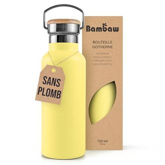 Bambaw Bouteille Isotherme 750 ml, Gourde de Sport Jaune, Thermos Inox, Gourde Metal, Gourde Sans BPA, Bouteille dEau R&eacute;utilisable - Jaune Imp&eacute;rial
