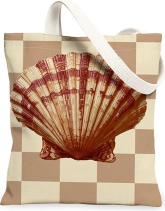 Generic Sacs fourre-tout vintage en toile, motif plage rustique, sacs d&eacute;picerie r&eacute;utilisables, l&eacute;gers et lavables en toile pour, marron, 13x15 Inch