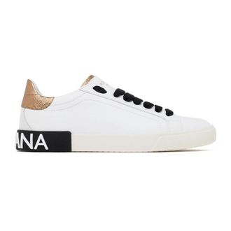 Dolce & Gabbana Wei&szlig;e- Schwarze und Goldene Portofino Low Top Sneakers - - Shoes - Damen - Wei&szlig; - 37 EU