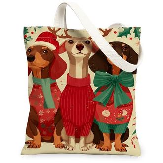 Generic Sac fourre-tout en toile motif animal mignon r&eacute;utilisable pour les vacances, vintage, l&eacute;ger et lavable, Multicolore, 13x15 Inch