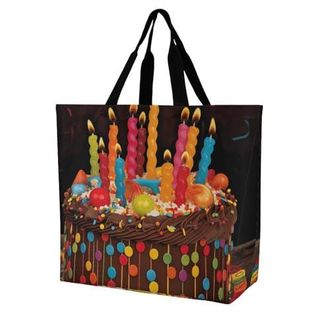 Generic Joyeux Anniversaire, Gros G&acirc;teau Sac Fourre-Tout Grand Sacs De Courses Pliable Sac A Main Femmes Pour Quotidienne Shopping Voyage