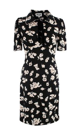 Rouje Black and Cream Floral V-Neck Dress Size XS