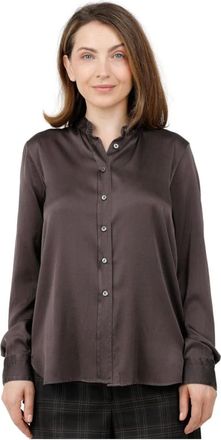 Caliban Femme, Blouses et Chemises, Brun, Taille: 44 FR Camicia in seta colletto alla coreana